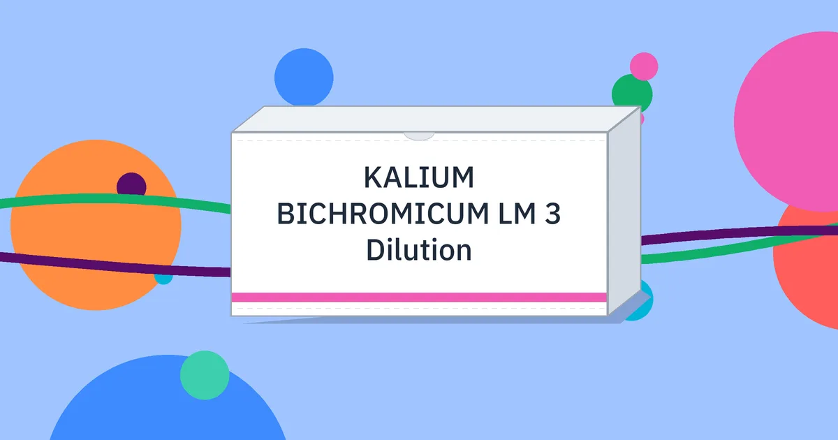 Symbolbild: Packung mit der Aufschrift KALIUM BICHROMICUM LM 3 Dilution (PZN 12917353) – Verfügbarkeit und Bezug in Apotheken in Frankfurt am Main