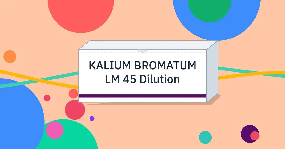 Symbolbild: Packung mit der Aufschrift KALIUM BROMATUM LM 45 Dilution (PZN 12918097) – Verfügbarkeit und Bezug in Apotheken in Frankfurt am Main
