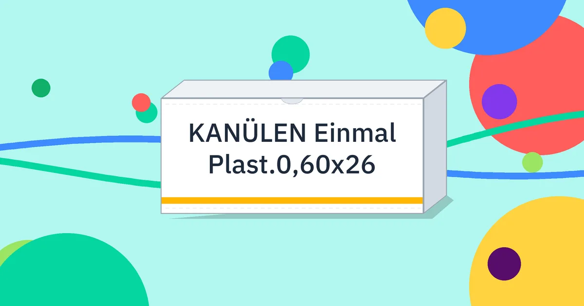 Symbolbild: Packung mit der Aufschrift KANÜLEN Einmal Plast.0,60x26 (PZN 01729105) – Verfügbarkeit und Bezug in Apotheken in Frankfurt am Main