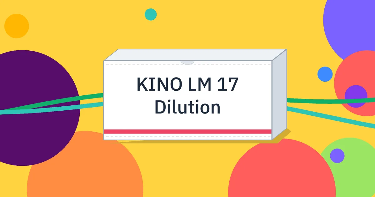 Symbolbild: Packung mit der Aufschrift KINO LM 17 Dilution (PZN 13518566) – Verfügbarkeit und Bezug in Apotheken in Frankfurt am Main