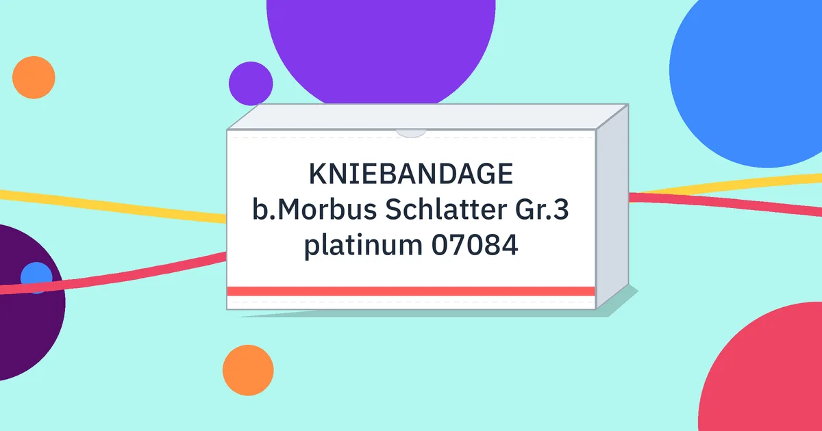 Symbolbild: Packung mit der Aufschrift KNIEBANDAGE b.Morbus Schlatter Gr.3 platinum 07084 (PZN 06826698) – Verfügbarkeit und Bezug in Apotheken in Frankfurt am Main