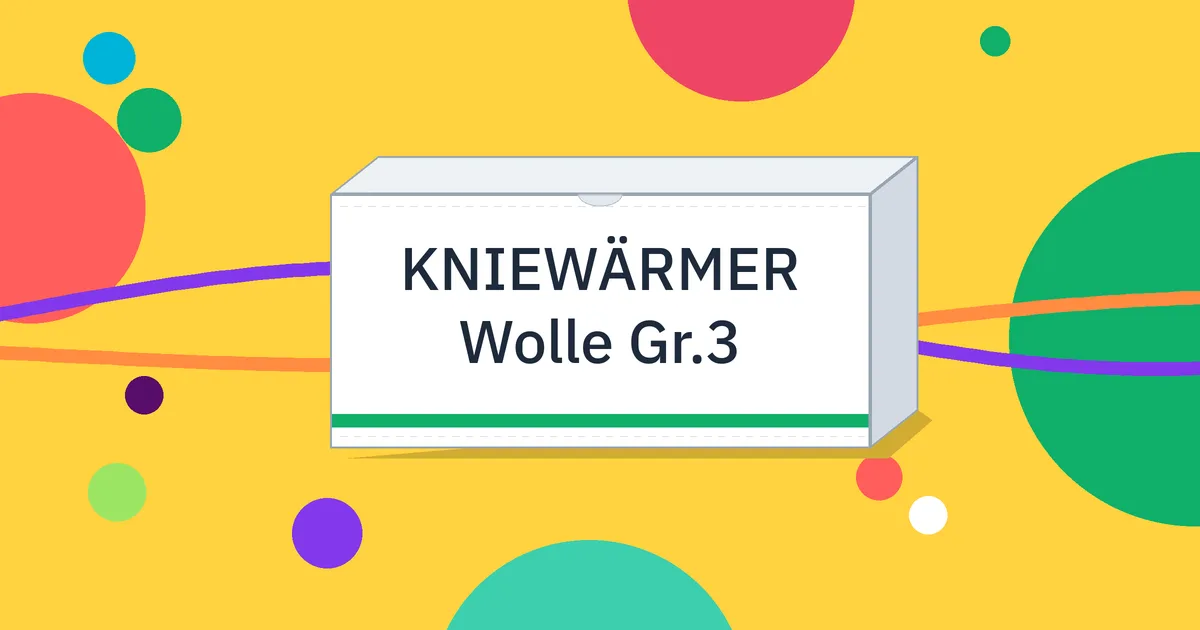 Symbolbild: Packung mit der Aufschrift KNIEWÄRMER Wolle Gr.3 (PZN 01731094) – Verfügbarkeit und Bezug in Apotheken in Frankfurt am Main