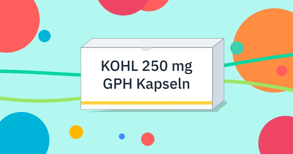 Symbolbild: Packung mit der Aufschrift KOHL 250 mg GPH Kapseln (PZN 00951385) – Verfügbarkeit und Bezug in Apotheken in Frankfurt am Main