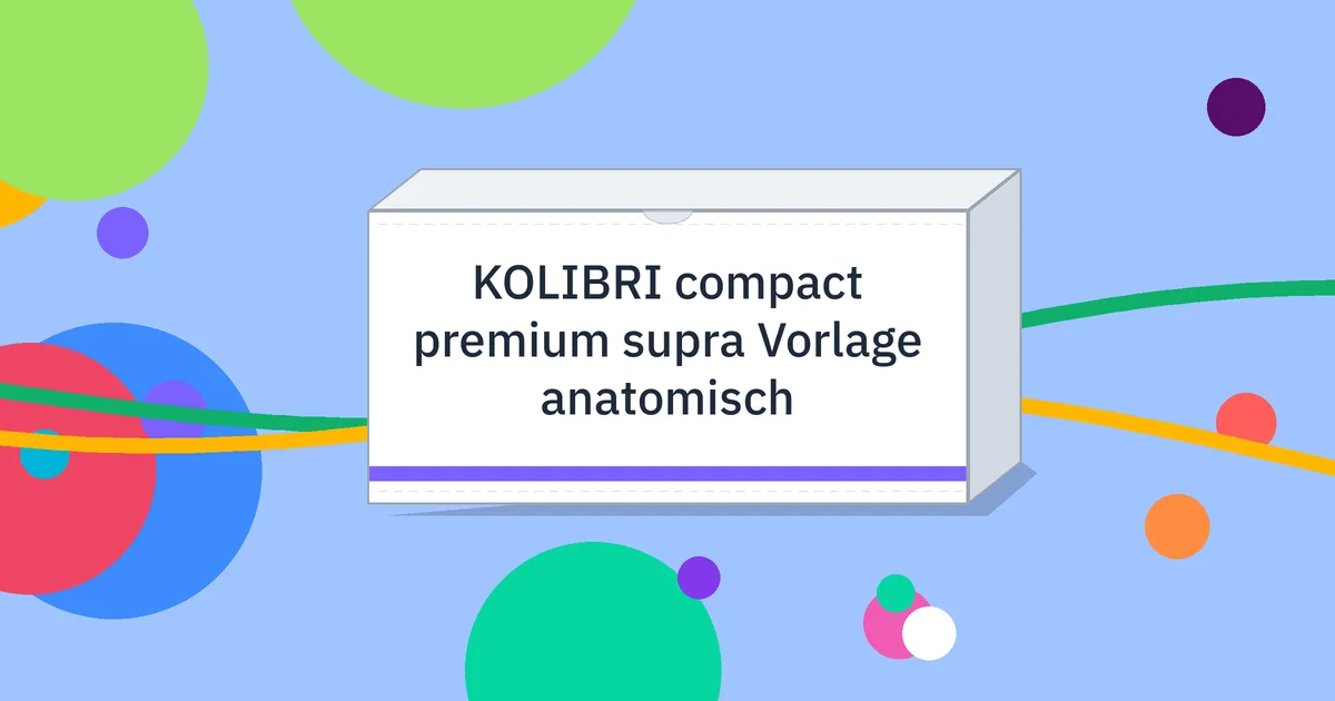 Symbolbild: Packung mit der Aufschrift KOLIBRI compact premium supra Vorlage anatomisch (PZN 12575415) – Verfügbarkeit und Bezug in Apotheken in Frankfurt am Main