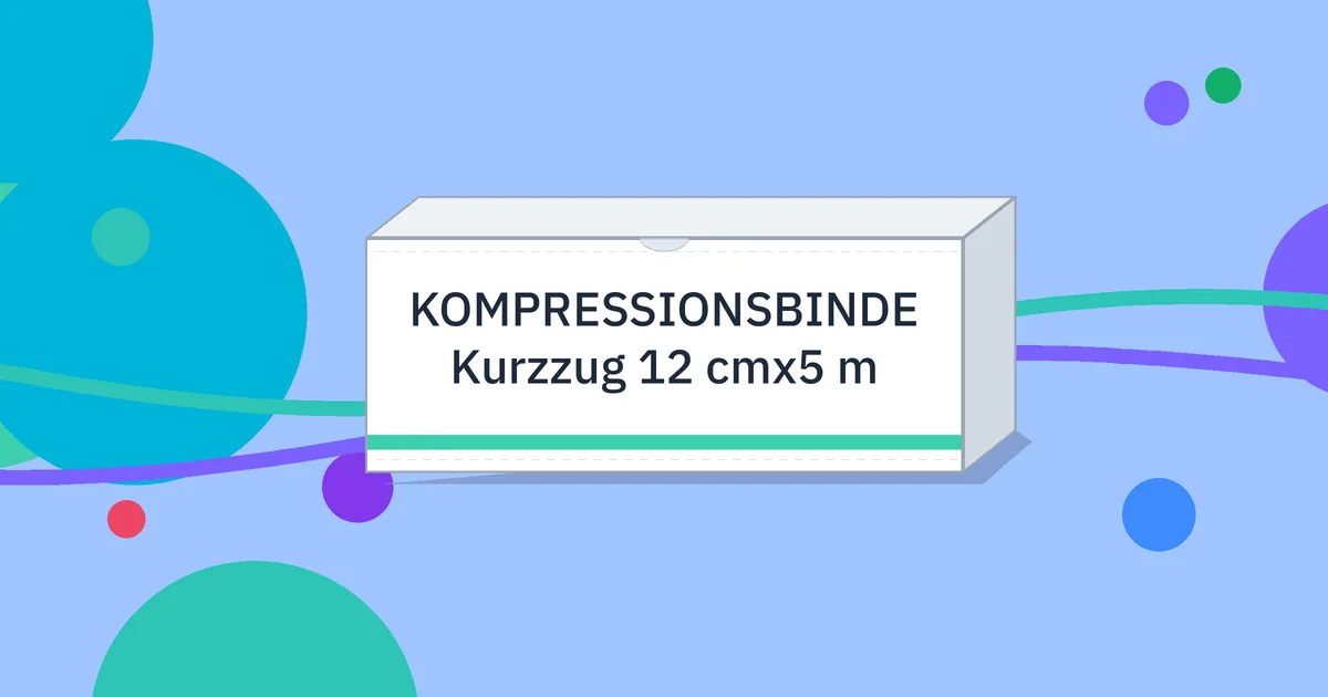 Symbolbild: Packung mit der Aufschrift KOMPRESSIONSBINDE Kurzzug 12 cmx5 m (PZN 07550867) – Verfügbarkeit und Bezug in Apotheken in Frankfurt am Main