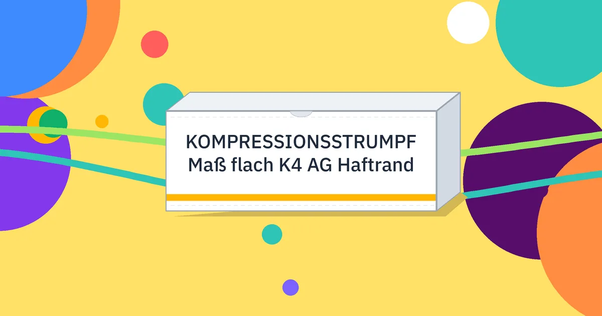 Symbolbild: Packung mit der Aufschrift KOMPRESSIONSSTRUMPF Maß flach K4 AG Haftrand (PZN 16745558) – Verfügbarkeit und Bezug in Apotheken in Frankfurt am Main