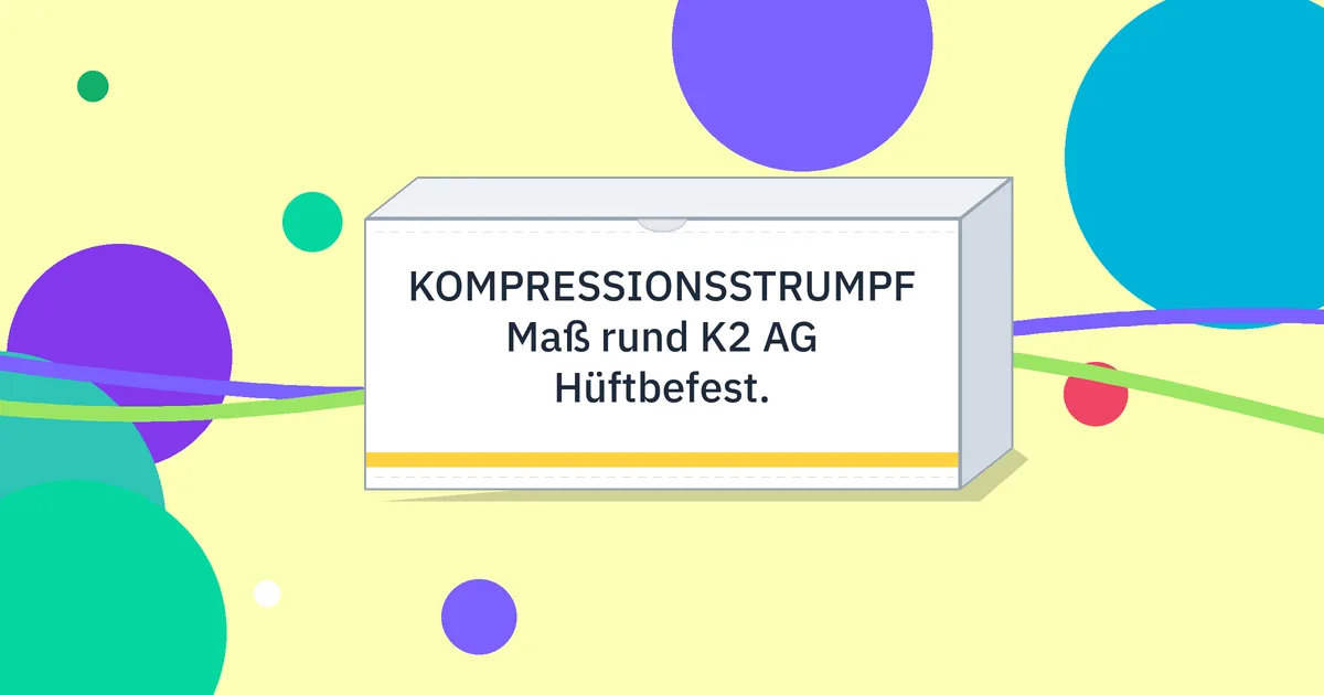 Symbolbild: Packung mit der Aufschrift KOMPRESSIONSSTRUMPF Maß rund K2 AG Hüftbefest. (PZN 10011625) – Verfügbarkeit und Bezug in Apotheken in Frankfurt am Main