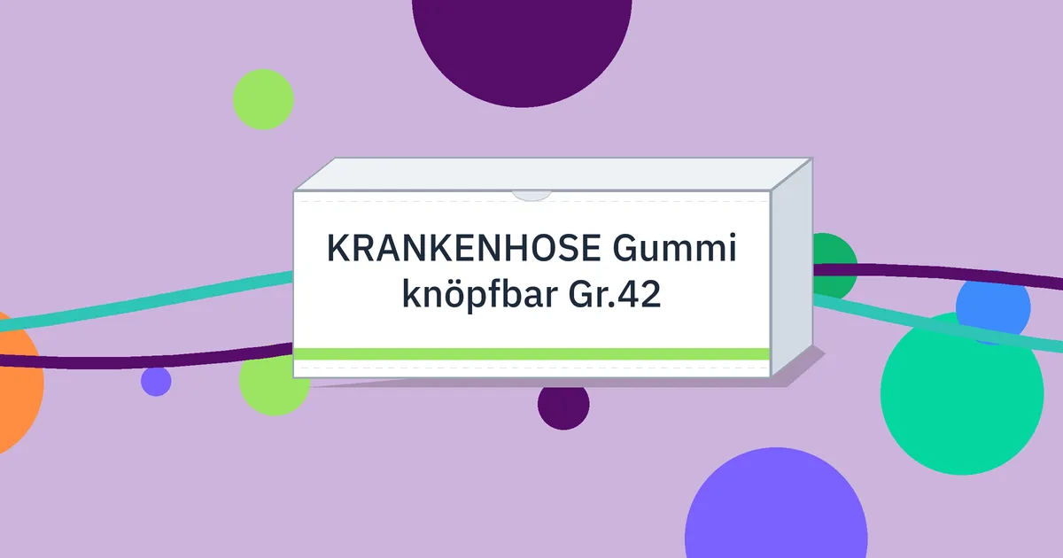 Symbolbild: Packung mit der Aufschrift KRANKENHOSE Gummi knöpfbar Gr.42 (PZN 01979799) – Verfügbarkeit und Bezug in Apotheken in Frankfurt am Main