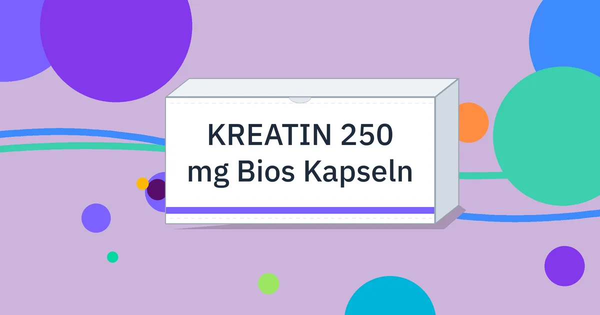 Symbolbild: Packung mit der Aufschrift KREATIN 250 mg Bios Kapseln (PZN 05974132) – Verfügbarkeit und Bezug in Apotheken in Frankfurt am Main