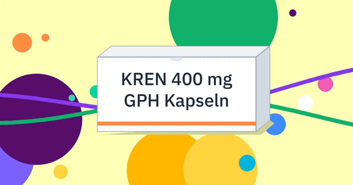 Symbolbild: Packung mit der Aufschrift KREN 400 mg GPH Kapseln (PZN 00129981) – Verfügbarkeit und Bezug in Apotheken in Frankfurt am Main