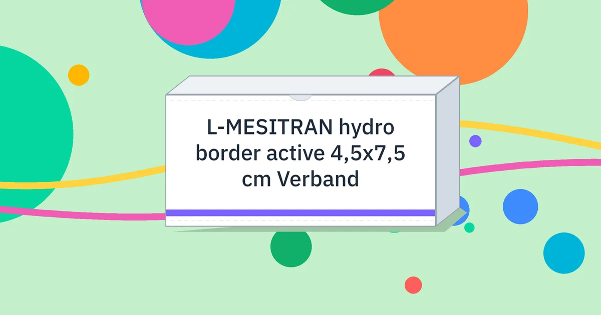 Symbolbild: Packung mit der Aufschrift L-MESITRAN hydro border active 4,5x7,5 cm Verband (PZN 20687499) – Verfügbarkeit und Bezug in Apotheken in Frankfurt am Main