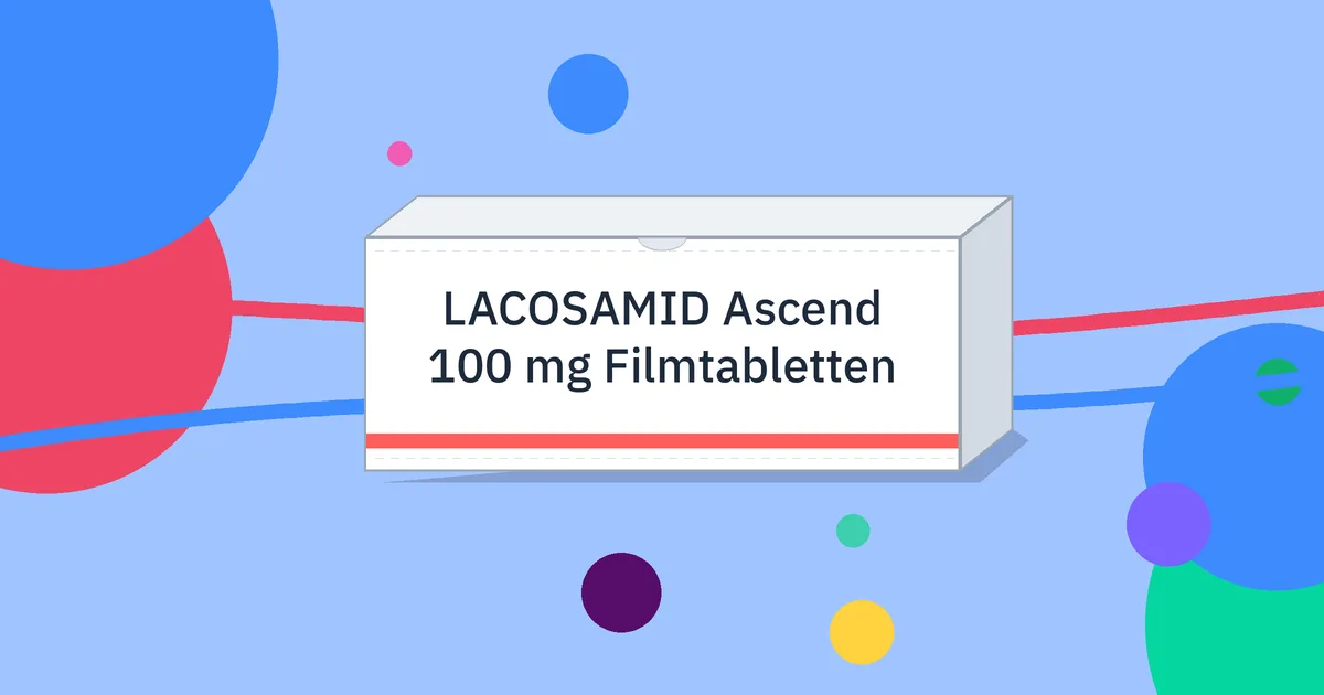 Symbolbild: Packung mit der Aufschrift LACOSAMID Ascend 100 mg Filmtabletten (PZN 18218604) – Verfügbarkeit und Bezug in Apotheken in Frankfurt am Main