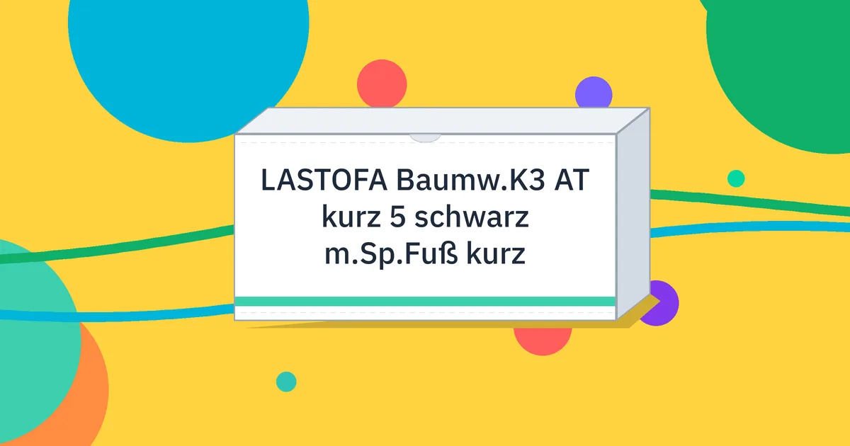 Symbolbild: Packung mit der Aufschrift LASTOFA Baumw.K3 AT kurz 5 schwarz m.Sp.Fuß kurz (PZN 01958857) – Verfügbarkeit und Bezug in Apotheken in Frankfurt am Main