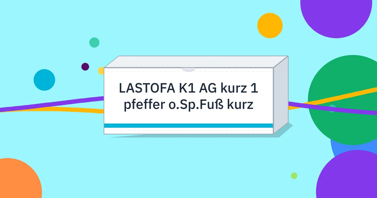 Symbolbild: Packung mit der Aufschrift LASTOFA K1 AG kurz 1 pfeffer o.Sp.Fuß kurz (PZN 13789414) – Verfügbarkeit und Bezug in Apotheken in Frankfurt am Main
