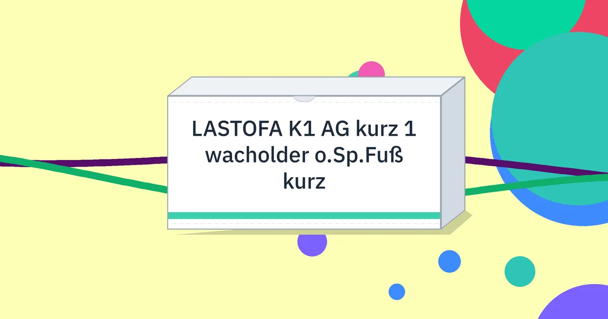 Symbolbild: Packung mit der Aufschrift LASTOFA K1 AG kurz 1 wacholder o.Sp.Fuß kurz (PZN 13789006) – Verfügbarkeit und Bezug in Apotheken in Frankfurt am Main
