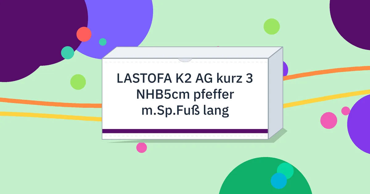 Symbolbild: Packung mit der Aufschrift LASTOFA K2 AG kurz 3 NHB5cm pfeffer m.Sp.Fuß lang (PZN 13804823) – Verfügbarkeit und Bezug in Apotheken in Frankfurt am Main