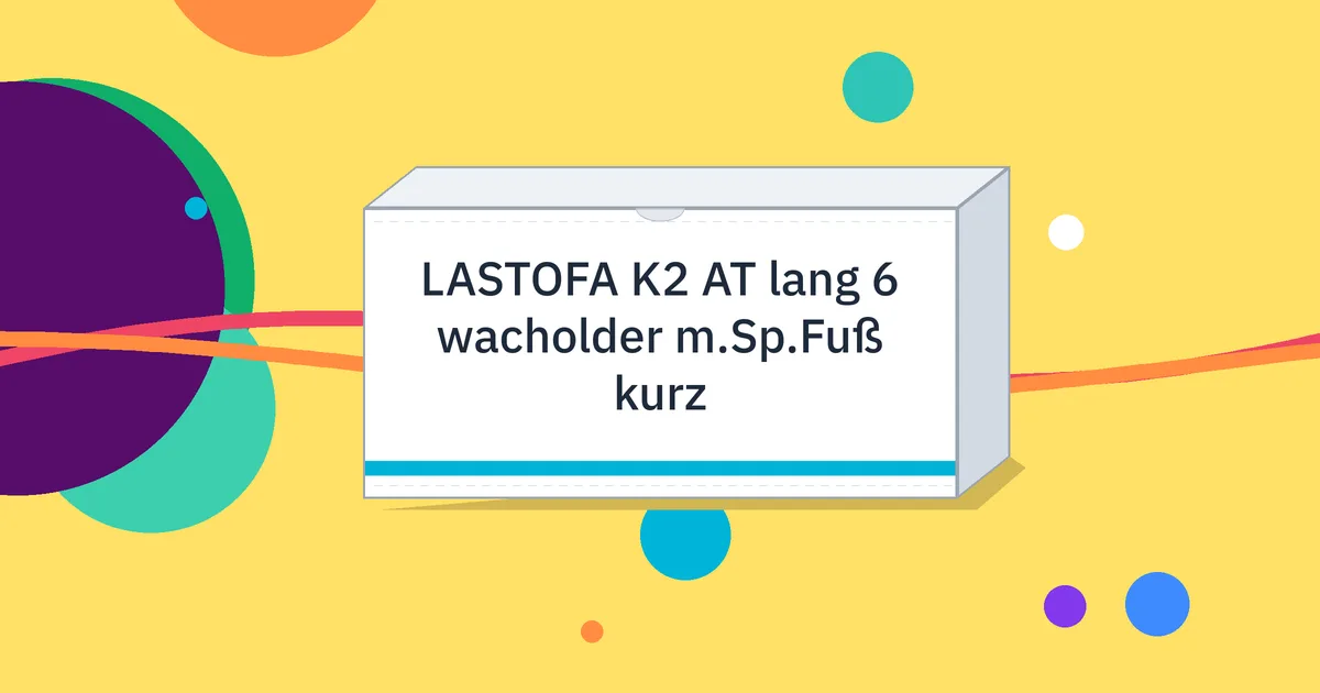Symbolbild: Packung mit der Aufschrift LASTOFA K2 AT lang 6 wacholder m.Sp.Fuß kurz (PZN 13810120) – Verfügbarkeit und Bezug in Apotheken in Frankfurt am Main