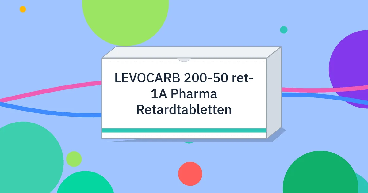 Symbolbild: Packung mit der Aufschrift LEVOCARB 200-50 ret-1A Pharma Retardtabletten (PZN 04854940) – Verfügbarkeit und Bezug in Apotheken in Frankfurt am Main