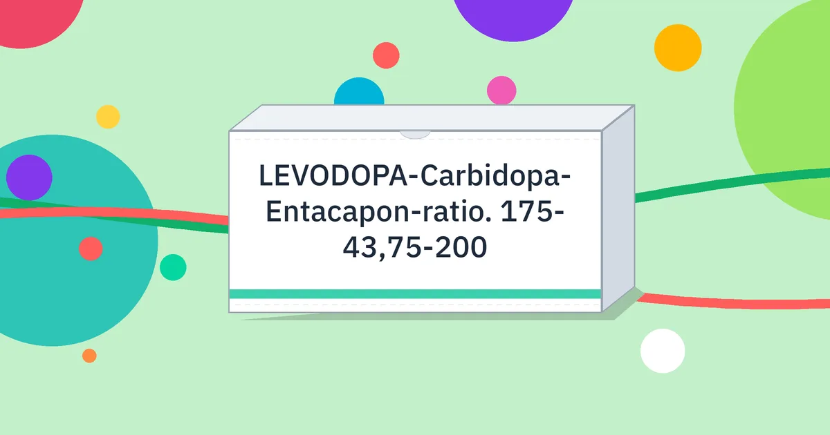 Symbolbild: Packung mit der Aufschrift LEVODOPA-Carbidopa-Entacapon-ratio. 175-43,75-200 (PZN 10221848) – Verfügbarkeit und Bezug in Apotheken in Frankfurt am Main