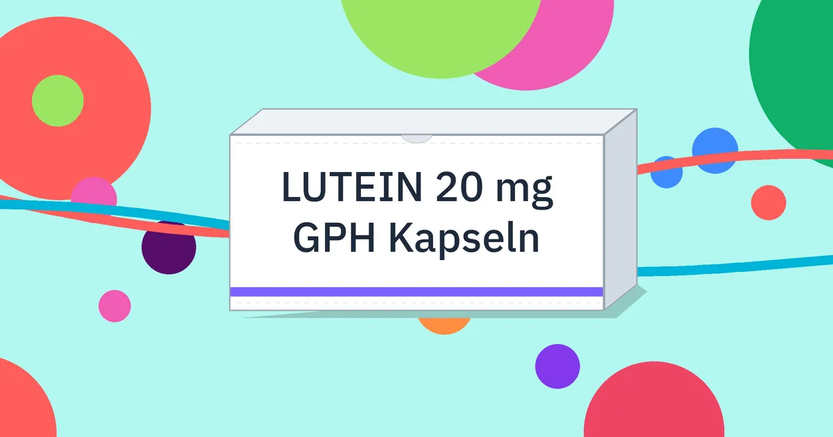 Symbolbild: Packung mit der Aufschrift LUTEIN 20 mg GPH Kapseln (PZN 06075298) – Verfügbarkeit und Bezug in Apotheken in Frankfurt am Main
