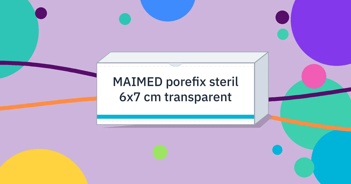 Symbolbild: Packung mit der Aufschrift MAIMED porefix steril 6x7 cm transparent (PZN 15565110) – Verfügbarkeit und Bezug in Apotheken in Frankfurt am Main