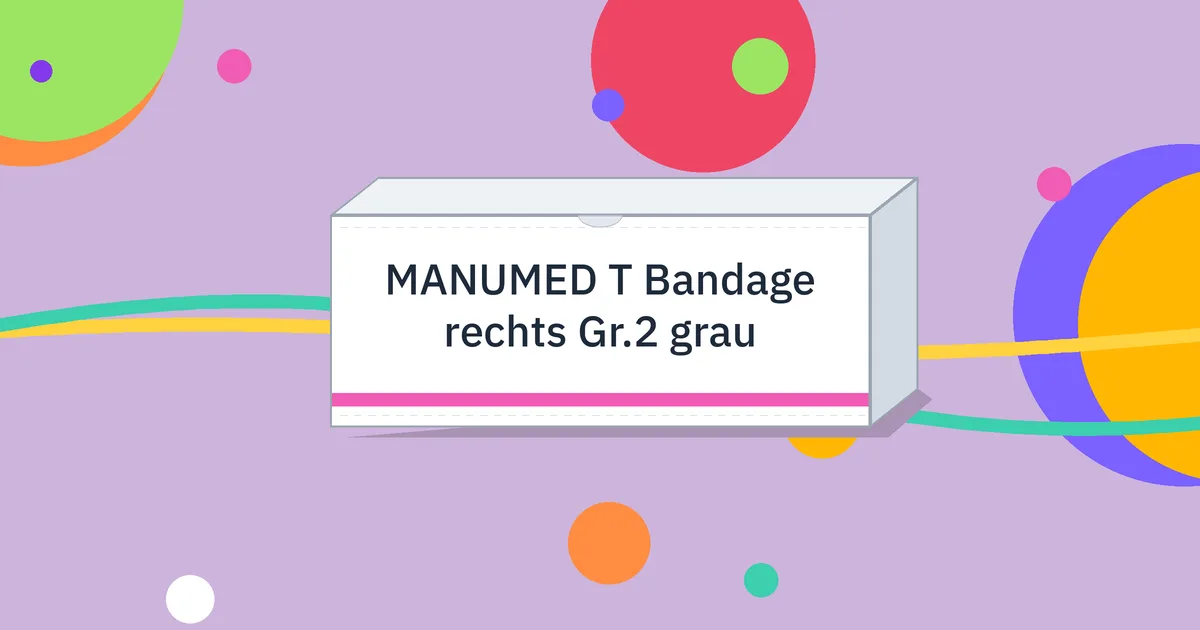 Symbolbild: Packung mit der Aufschrift MANUMED T Bandage rechts Gr.2 grau (PZN 07644137) – Verfügbarkeit und Bezug in Apotheken in Frankfurt am Main