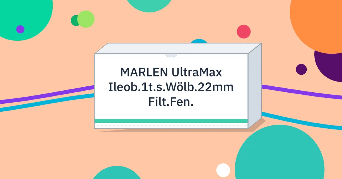 Symbolbild: Packung mit der Aufschrift MARLEN UltraMax Ileob.1t.s.Wölb.22mm Filt.Fen. (PZN 03294002) – Verfügbarkeit und Bezug in Apotheken in Frankfurt am Main
