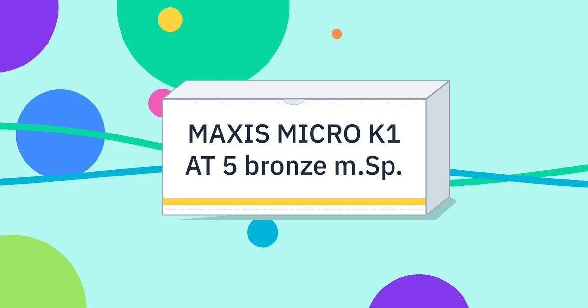 Symbolbild: Packung mit der Aufschrift MAXIS MICRO K1 AT 5 bronze m.Sp. (PZN 17671419) – Verfügbarkeit und Bezug in Apotheken in Frankfurt am Main