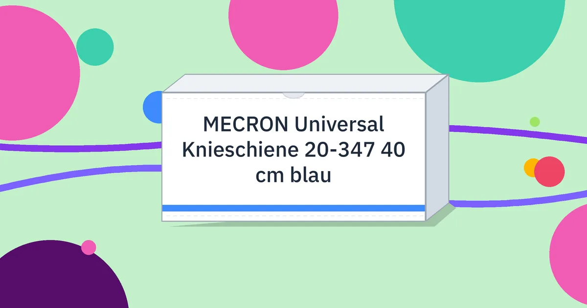 Symbolbild: Packung mit der Aufschrift MECRON Universal Knieschiene 20-347 40 cm blau (PZN 02908614) – Verfügbarkeit und Bezug in Apotheken in Frankfurt am Main