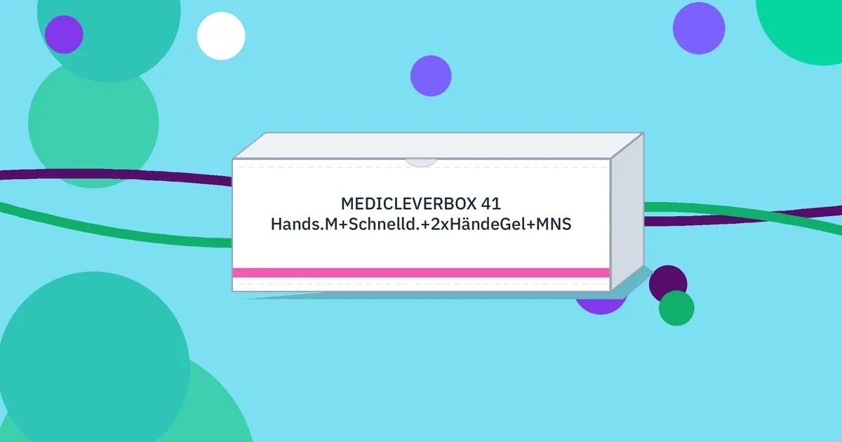Symbolbild: Packung mit der Aufschrift MEDICLEVERBOX 41 Hands.M+Schnelld.+2xHändeGel+MNS (PZN 19112799) – Verfügbarkeit und Bezug in Apotheken in Frankfurt am Main