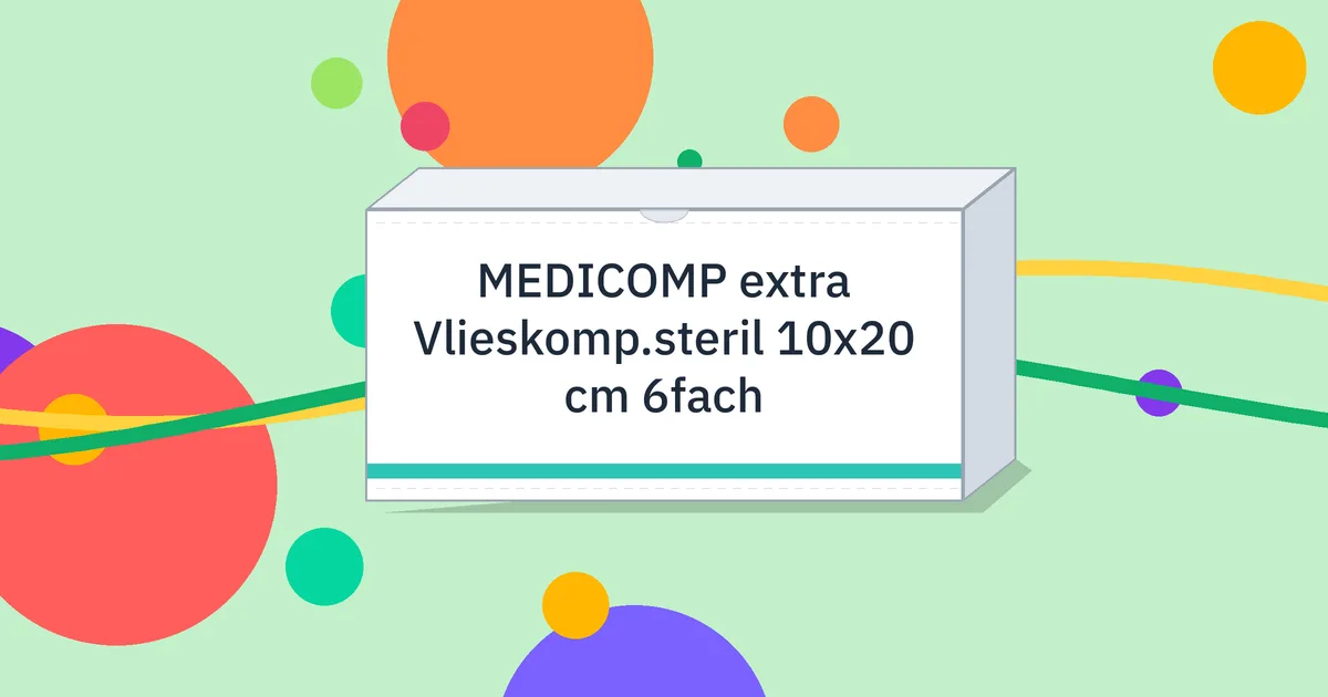 Symbolbild: Packung mit der Aufschrift MEDICOMP extra Vlieskomp.steril 10x20 cm 6fach (PZN 12593838) – Verfügbarkeit und Bezug in Apotheken in Frankfurt am Main