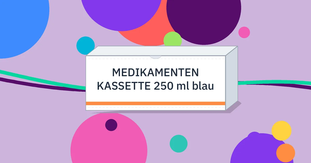 Symbolbild: Packung mit der Aufschrift MEDIKAMENTEN KASSETTE 250 ml blau (PZN 09153544) – Verfügbarkeit und Bezug in Apotheken in Frankfurt am Main