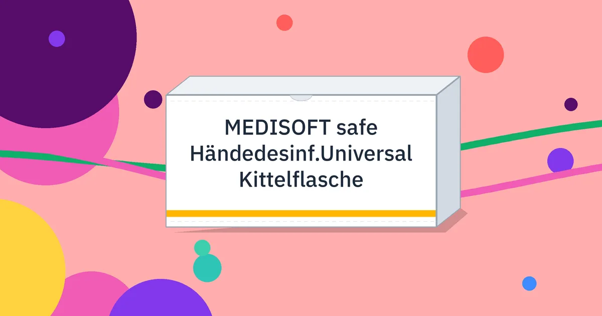 Symbolbild: Packung mit der Aufschrift MEDISOFT safe Händedesinf.Universal Kittelflasche (PZN 19911980) – Verfügbarkeit und Bezug in Apotheken in Frankfurt am Main