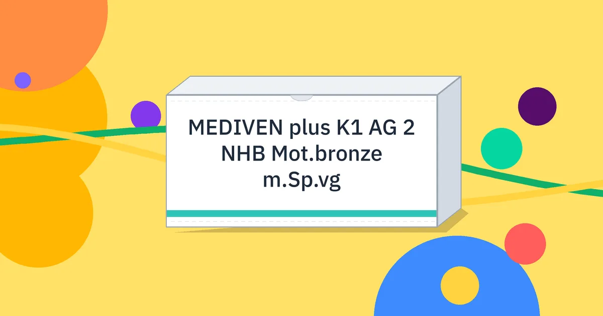 Symbolbild: Packung mit der Aufschrift MEDIVEN plus K1 AG 2 NHB Mot.bronze m.Sp.vg (PZN 15915969) – Verfügbarkeit und Bezug in Apotheken in Frankfurt am Main