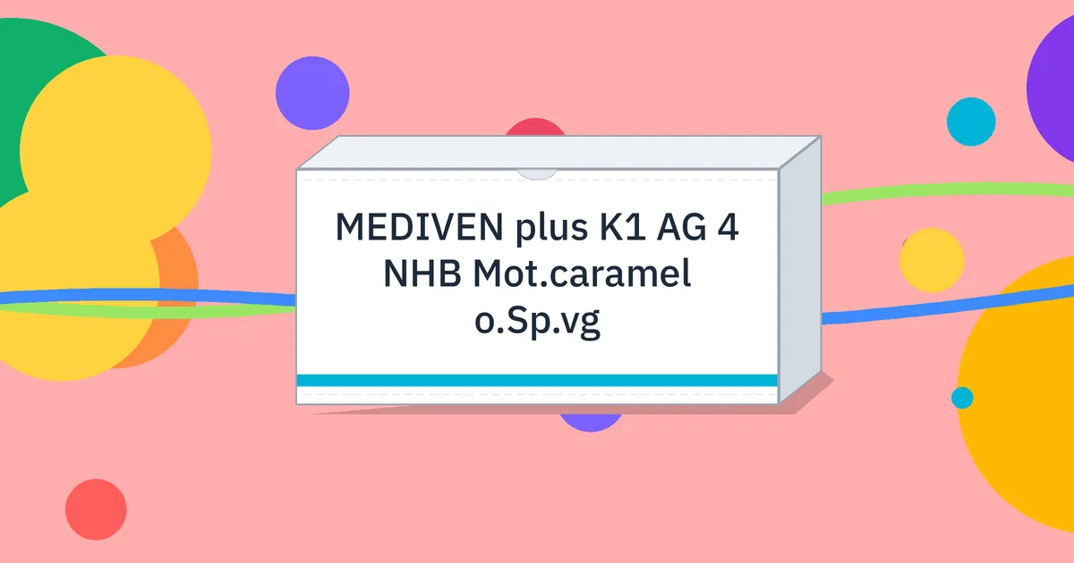 Symbolbild: Packung mit der Aufschrift MEDIVEN plus K1 AG 4 NHB Mot.caramel o.Sp.vg (PZN 15916271) – Verfügbarkeit und Bezug in Apotheken in Frankfurt am Main