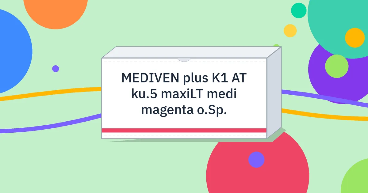 Symbolbild: Packung mit der Aufschrift MEDIVEN plus K1 AT ku.5 maxiLT medi magenta o.Sp. (PZN 15069492) – Verfügbarkeit und Bezug in Apotheken in Frankfurt am Main