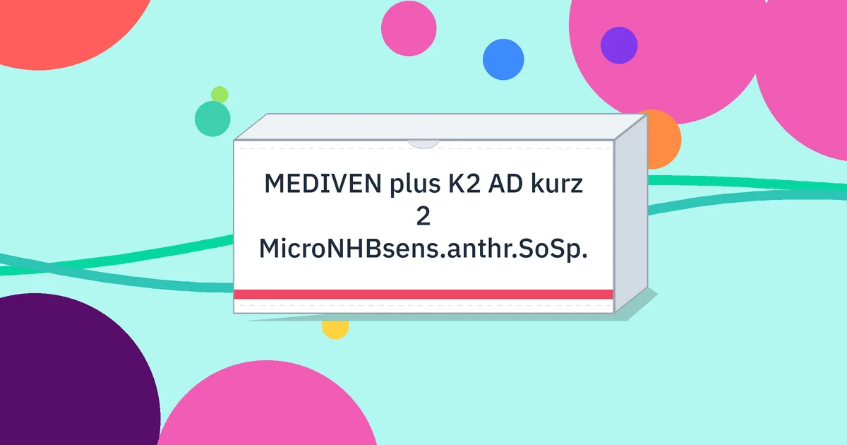 Symbolbild: Packung mit der Aufschrift MEDIVEN plus K2 AD kurz 2 MicroNHBsens.anthr.SoSp. (PZN 15933542) – Verfügbarkeit und Bezug in Apotheken in Frankfurt am Main