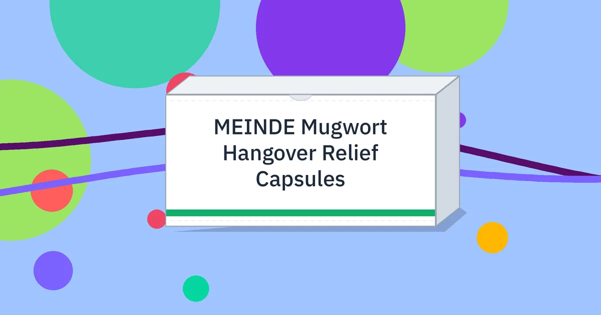 Symbolbild: Packung mit der Aufschrift MEINDE Mugwort Hangover Relief Capsules (PZN 20103274) – Verfügbarkeit und Bezug in Apotheken in Frankfurt am Main