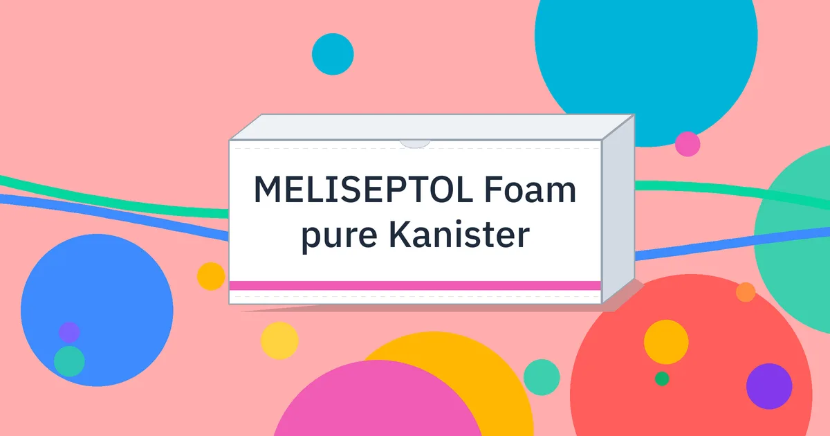 Symbolbild: Packung mit der Aufschrift MELISEPTOL Foam pure Kanister (PZN 07314552) – Verfügbarkeit und Bezug in Apotheken in Frankfurt am Main
