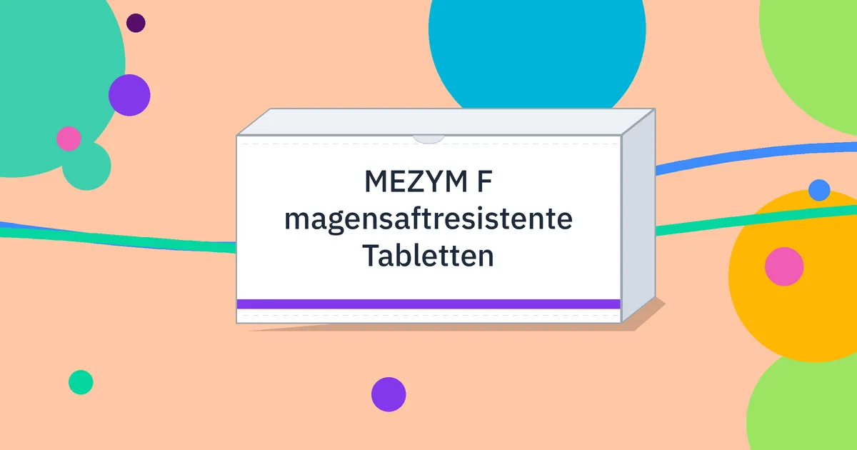 Symbolbild: Packung mit der Aufschrift MEZYM F magensaftresistente Tabletten (PZN 06190421) – Verfügbarkeit und Bezug in Apotheken in Frankfurt am Main