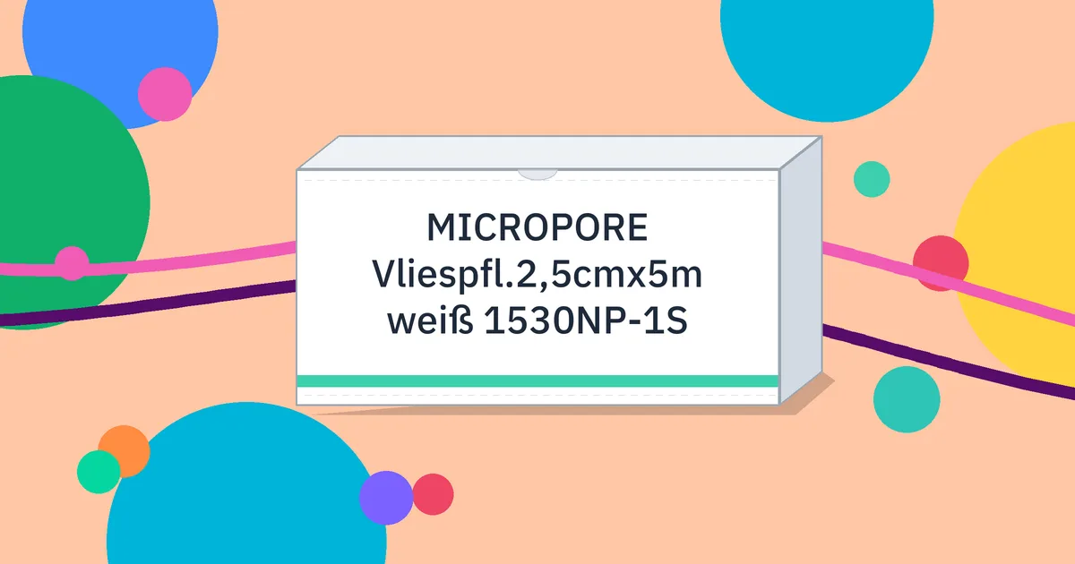 Symbolbild: Packung mit der Aufschrift MICROPORE Vliespfl.2,5cmx5m weiß 1530NP-1S (PZN 19814863) – Verfügbarkeit und Bezug in Apotheken in Frankfurt am Main