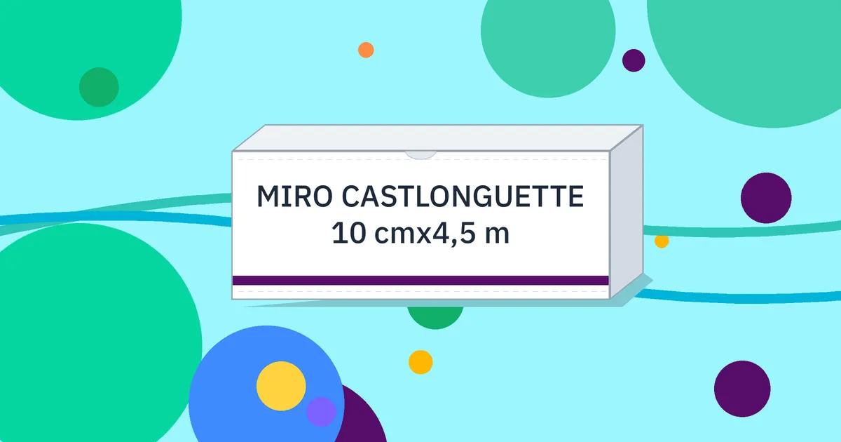 Symbolbild: Packung mit der Aufschrift MIRO CASTLONGUETTE 10 cmx4,5 m (PZN 06068105) – Verfügbarkeit und Bezug in Apotheken in Frankfurt am Main