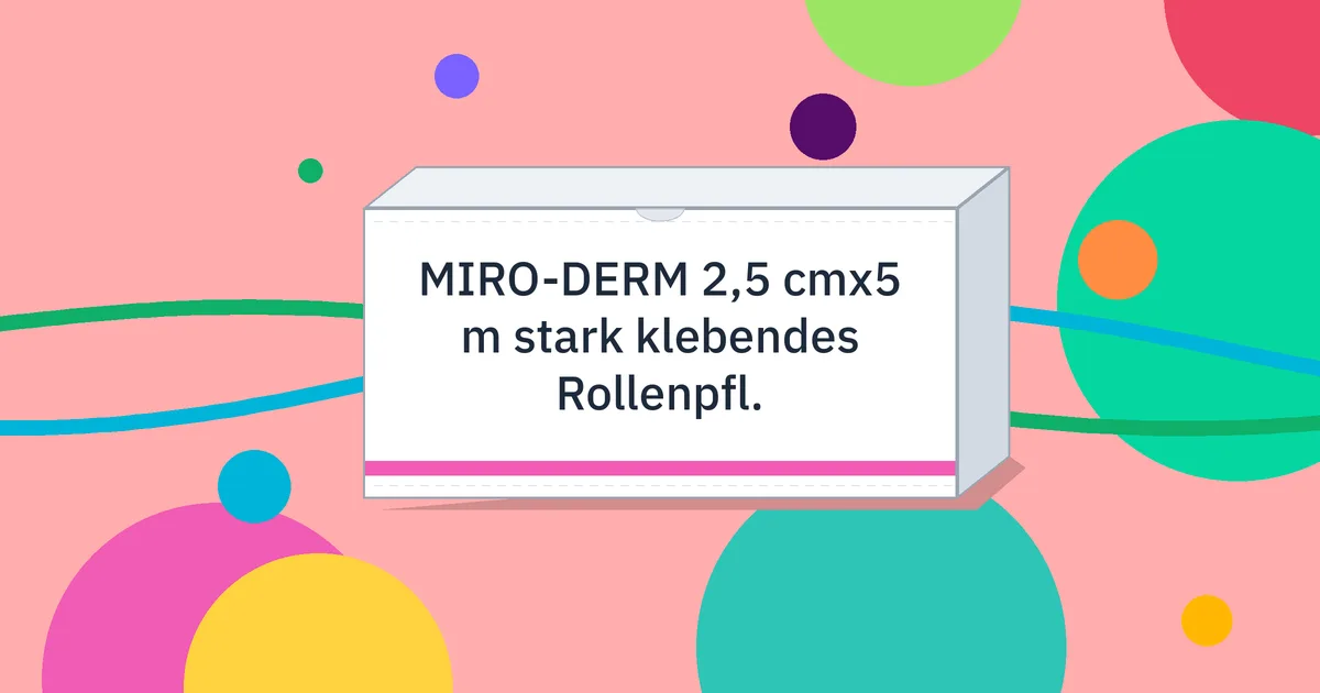 Symbolbild: Packung mit der Aufschrift MIRO-DERM 2,5 cmx5 m stark klebendes Rollenpfl. (PZN 07410652) – Verfügbarkeit und Bezug in Apotheken in Frankfurt am Main