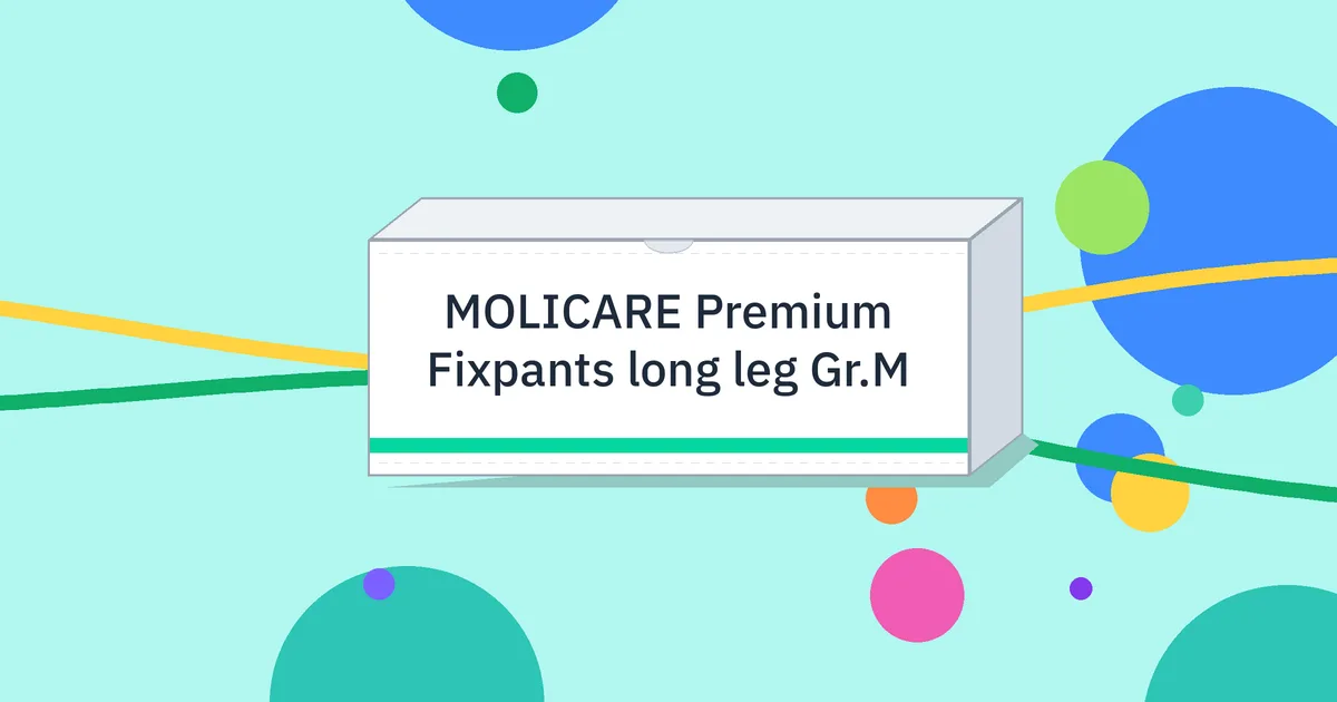 Symbolbild: Packung mit der Aufschrift MOLICARE Premium Fixpants long leg Gr.M (PZN 14442405) – Verfügbarkeit und Bezug in Apotheken in Frankfurt am Main
