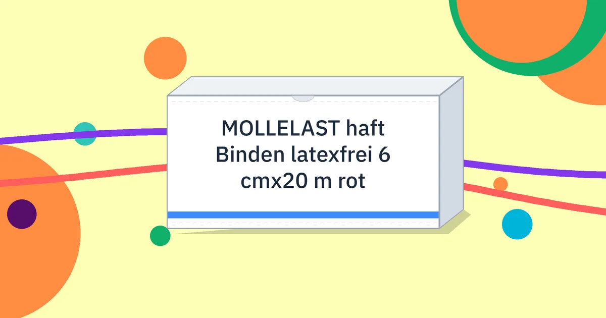 Symbolbild: Packung mit der Aufschrift MOLLELAST haft Binden latexfrei 6 cmx20 m rot (PZN 15430597) – Verfügbarkeit und Bezug in Apotheken in Frankfurt am Main