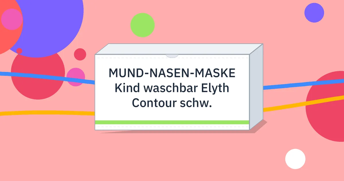 Symbolbild: Packung mit der Aufschrift MUND-NASEN-MASKE Kind waschbar Elyth Contour schw. (PZN 16755723) – Verfügbarkeit und Bezug in Apotheken in Frankfurt am Main