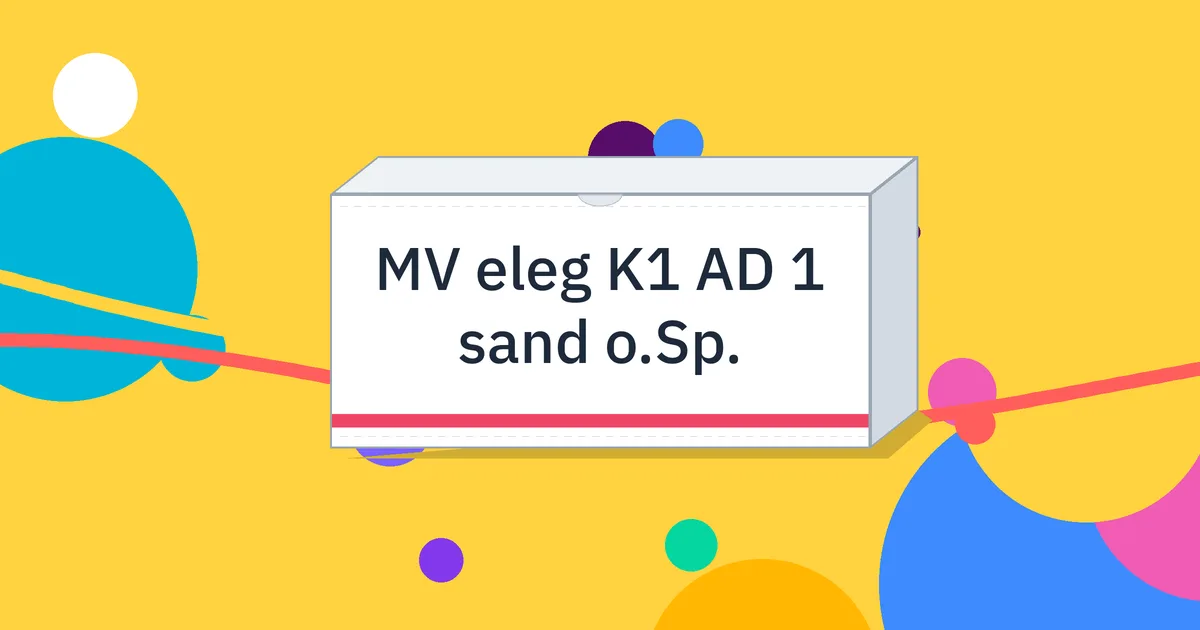 Symbolbild: Packung mit der Aufschrift MV eleg K1 AD 1 sand o.Sp. (PZN 18916544) – Verfügbarkeit und Bezug in Apotheken in Frankfurt am Main
