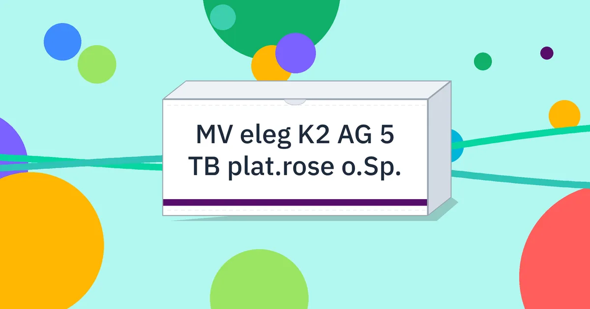 Symbolbild: Packung mit der Aufschrift MV eleg K2 AG 5 TB plat.rose o.Sp. (PZN 14698665) – Verfügbarkeit und Bezug in Apotheken in Frankfurt am Main