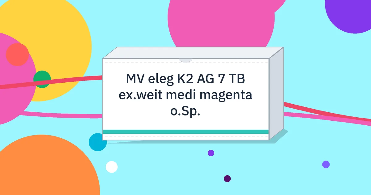 Symbolbild: Packung mit der Aufschrift MV eleg K2 AG 7 TB ex.weit medi magenta o.Sp. (PZN 15283541) – Verfügbarkeit und Bezug in Apotheken in Frankfurt am Main