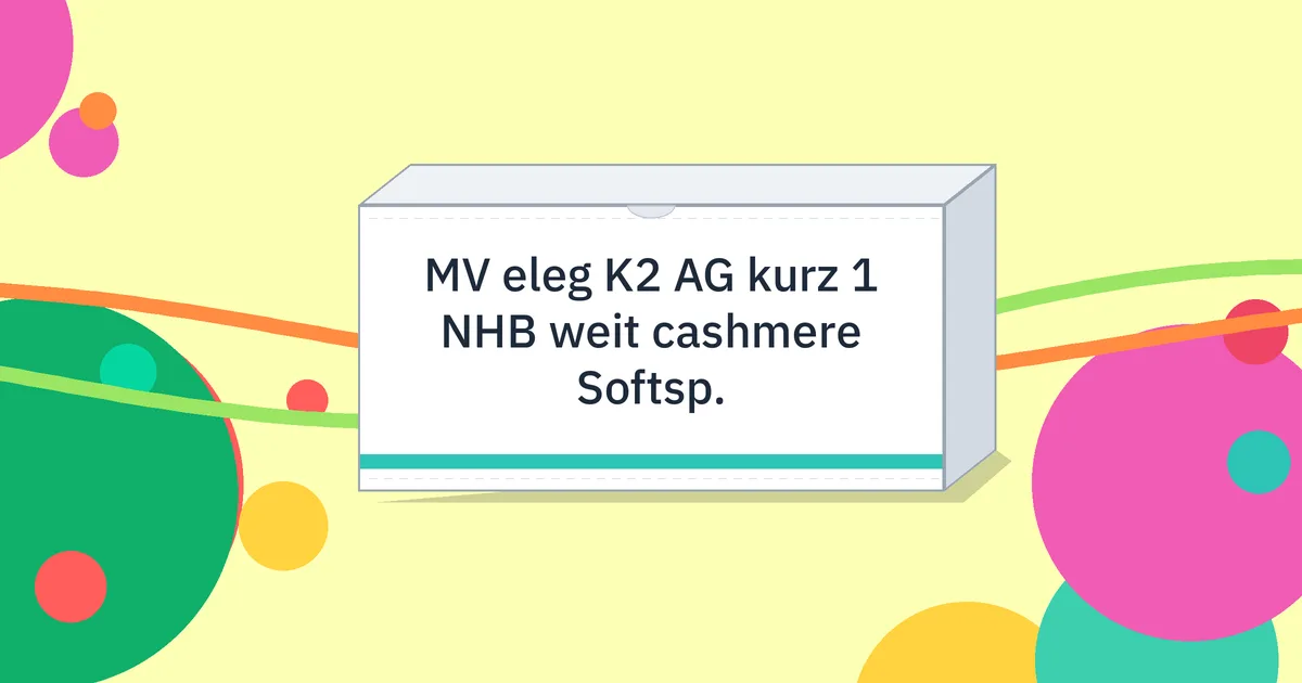 Symbolbild: Packung mit der Aufschrift MV eleg K2 AG kurz 1 NHB weit cashmere Softsp. (PZN 15714248) – Verfügbarkeit und Bezug in Apotheken in Frankfurt am Main